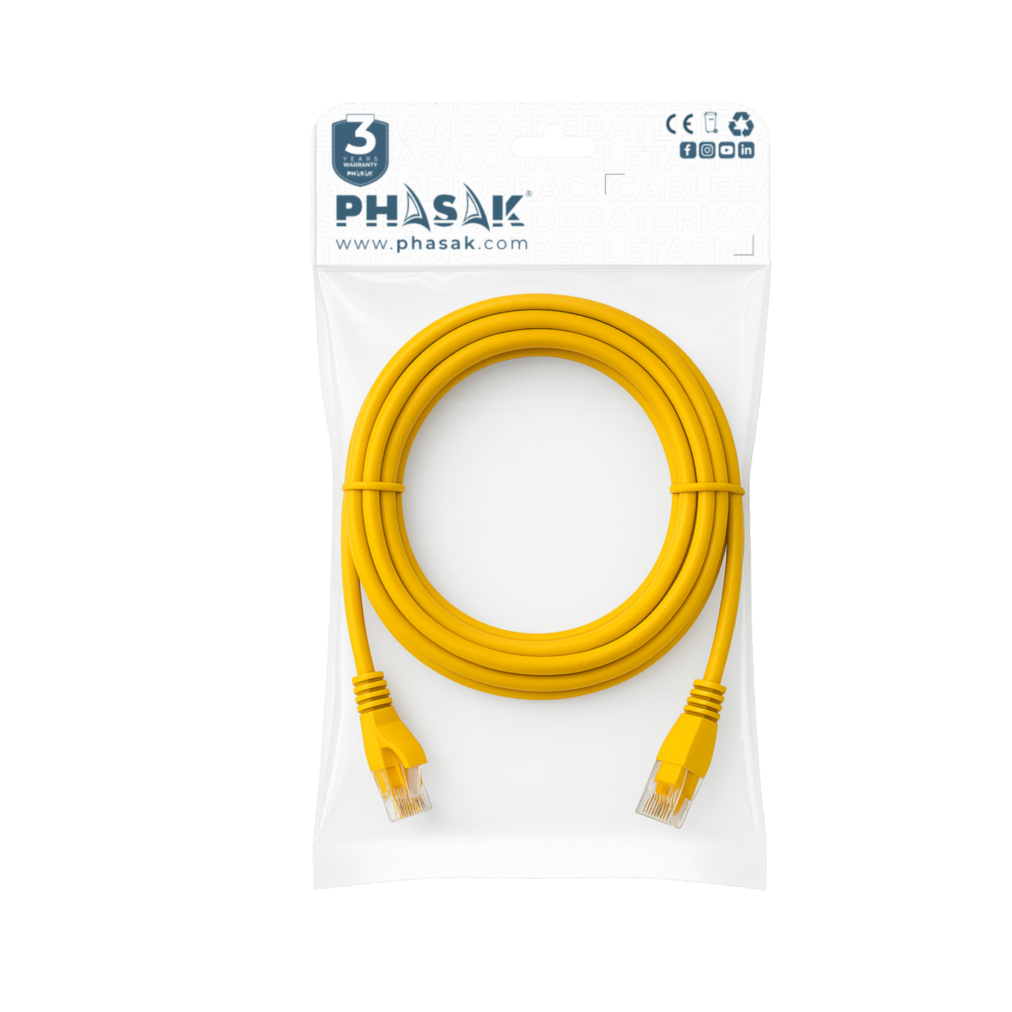 PHASAK Cat. 6 UTP RJ45 Network Patch Cord Cu (100% Copper) Yellow 3 m